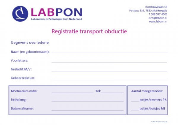 Registratieformulier transport obductie